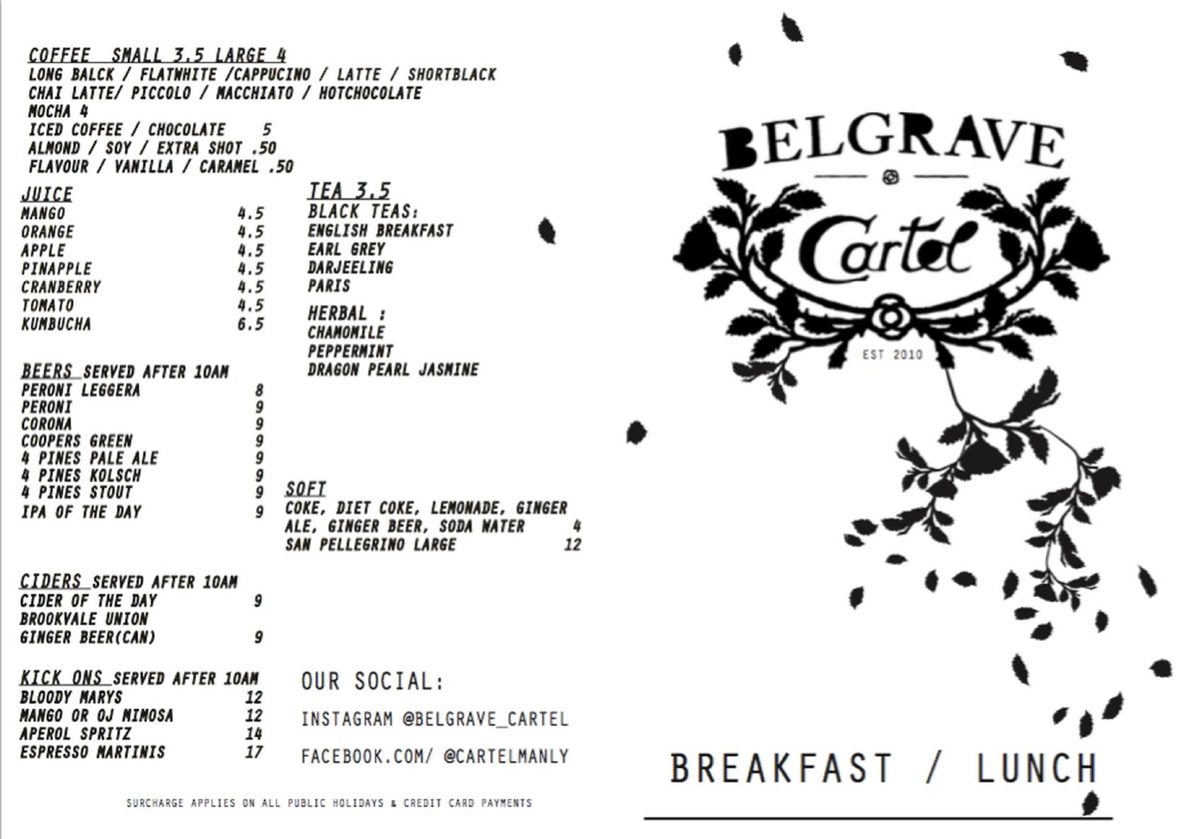Menu at Belgrave Cartel restaurant, Manly