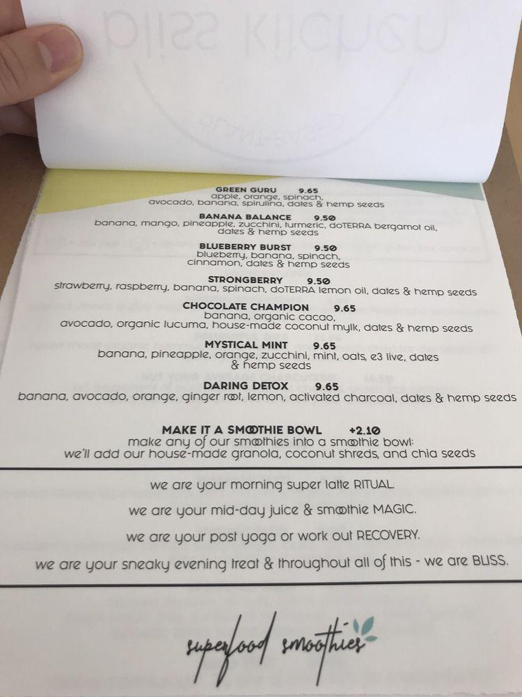 Menu at Bliss Kitchen restaurant, Hamilton