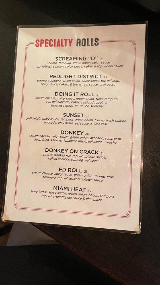 Menu at Chuck's Fish restaurant, Tuscaloosa