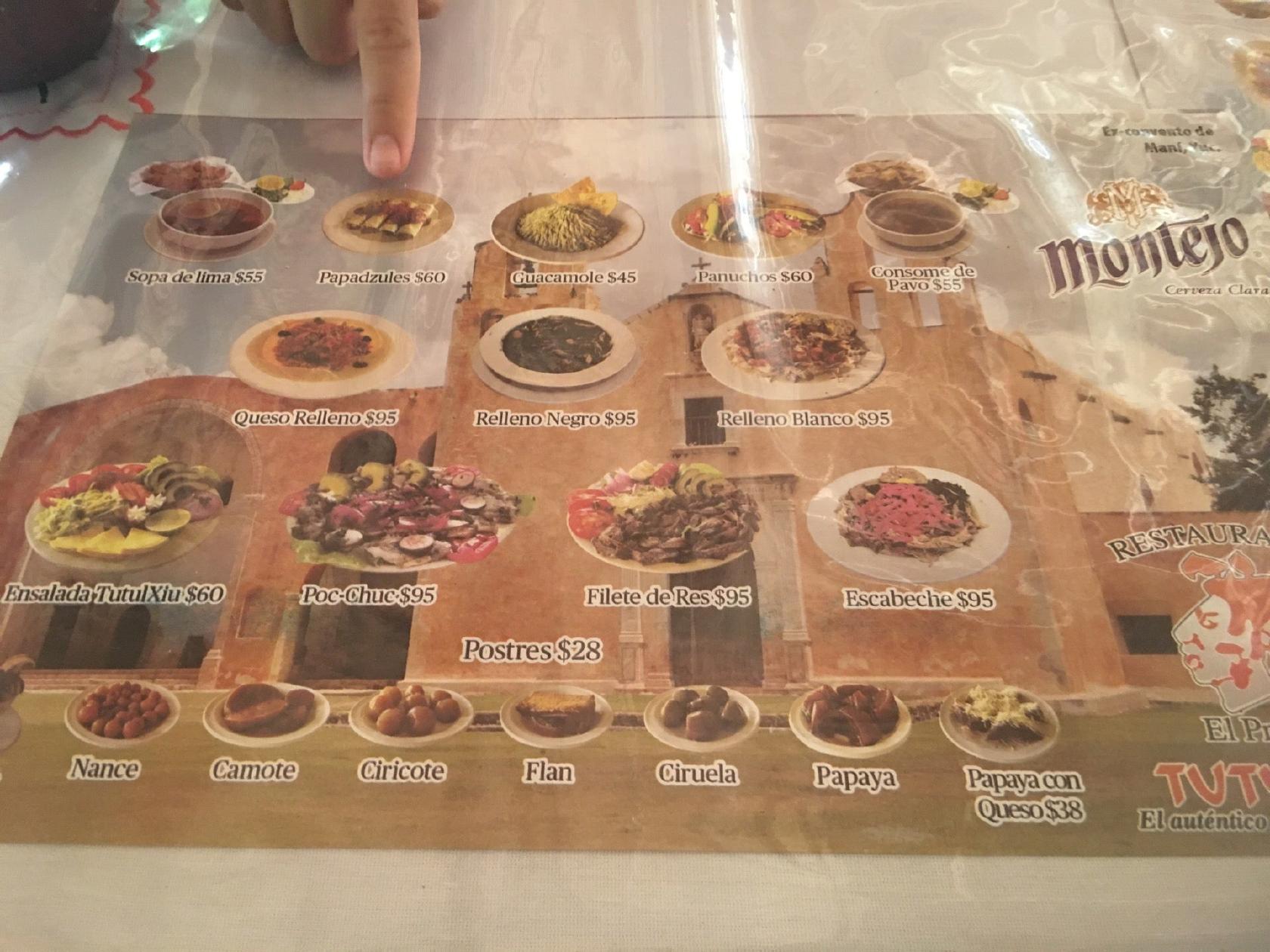 Carta del restaurante El Príncipe Tutul Xiu, Maní