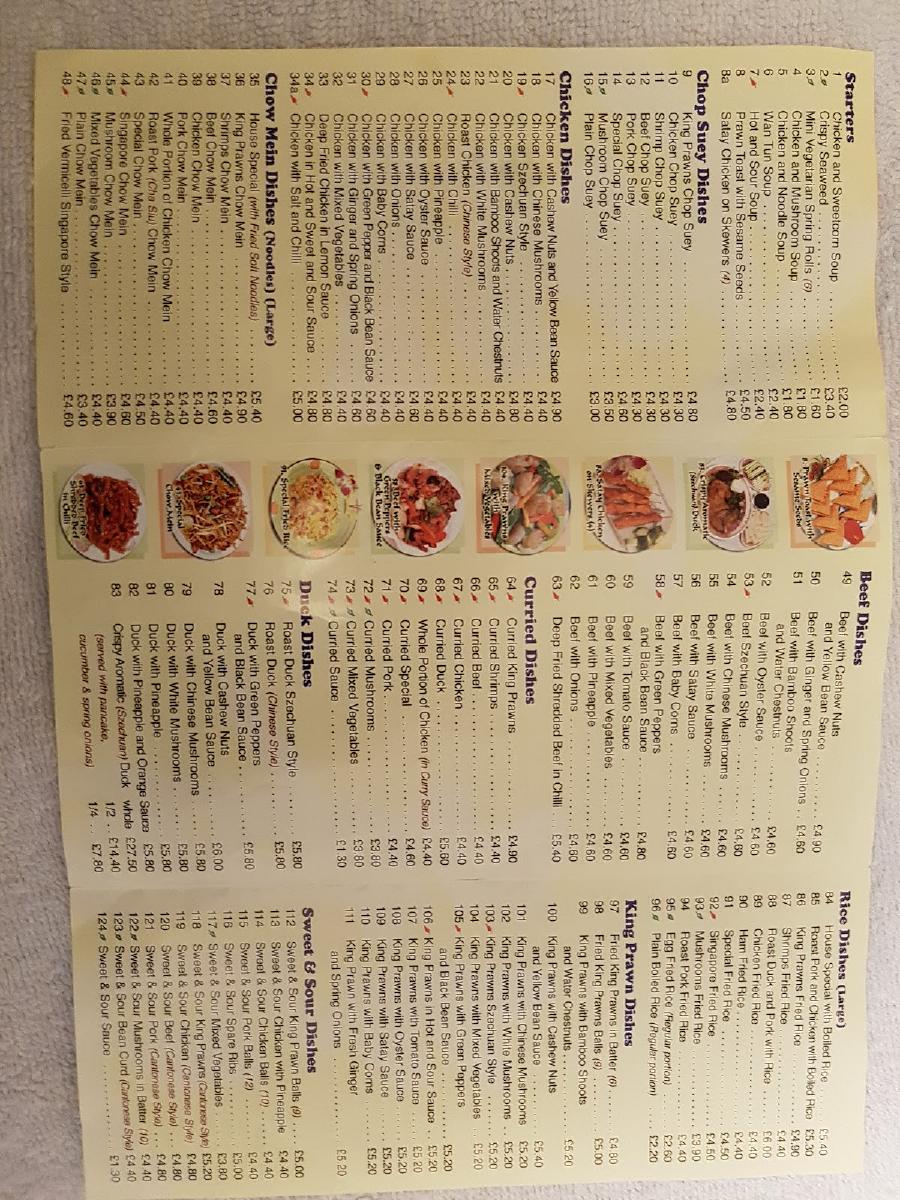 Menu at The Golden Dragon fast food, Chatham, 383 Walderslade Rd