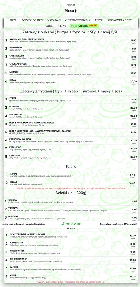 Menu at Next Pizza restaurant, Poland