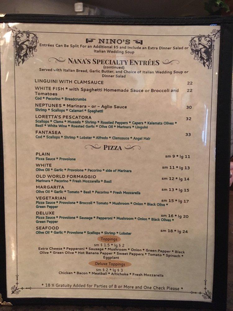 Menu at Nino's Italian Restaurant, North Ridgeville