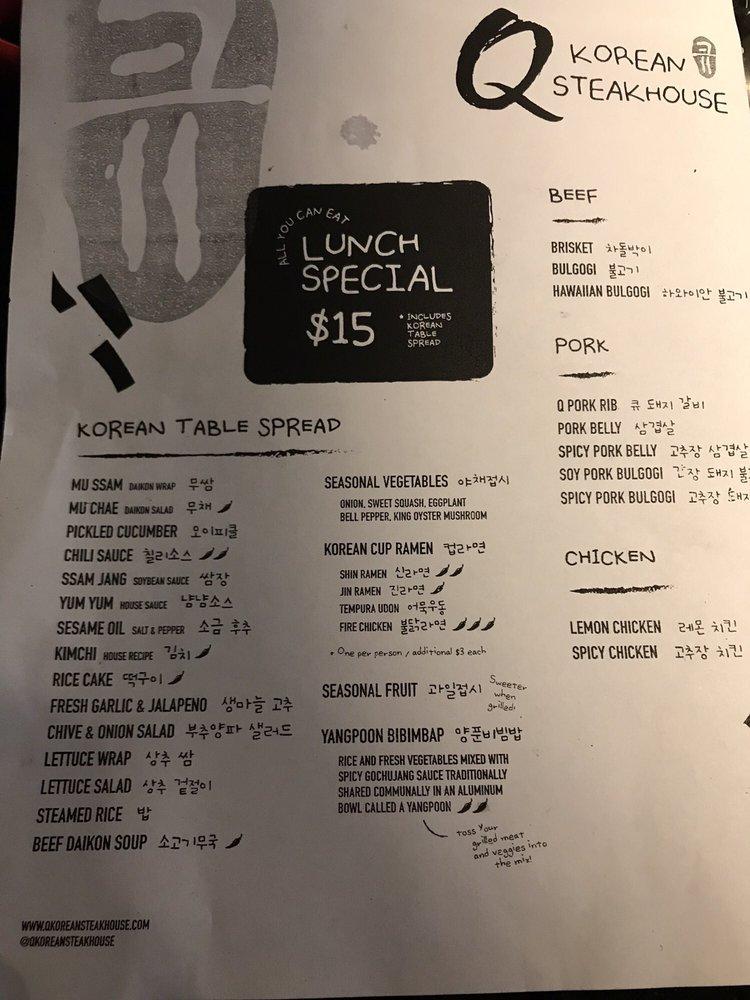 Menu at Q Korean Steakhouse, Cumming