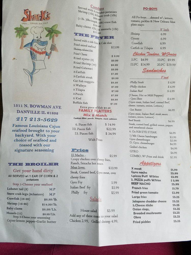Menu at Shark Grill restaurant, Danville
