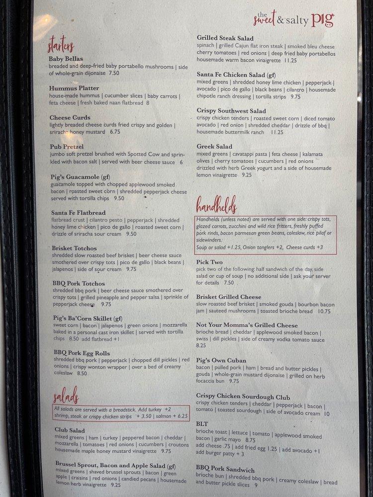 Menu at The Sweet & Salty Pig restaurant, Fond du Lac