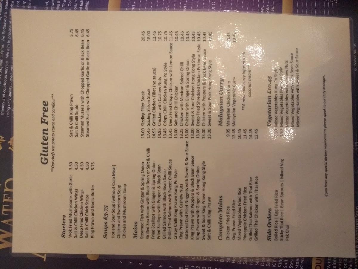 Menu at Water Margin restaurant, Coleraine, Hanover Pl
