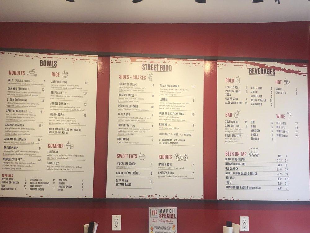 Menu at Hop Bop Noodle Shop restaurant, Newmarket