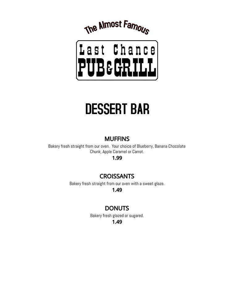Menu at Last Chance Pub and Grill, Tofield