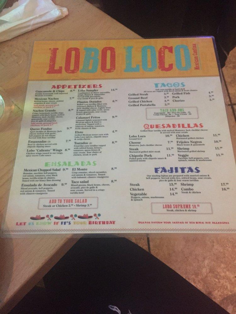 Menu at Lobo Loco restaurant, New York City, 3rd Ave