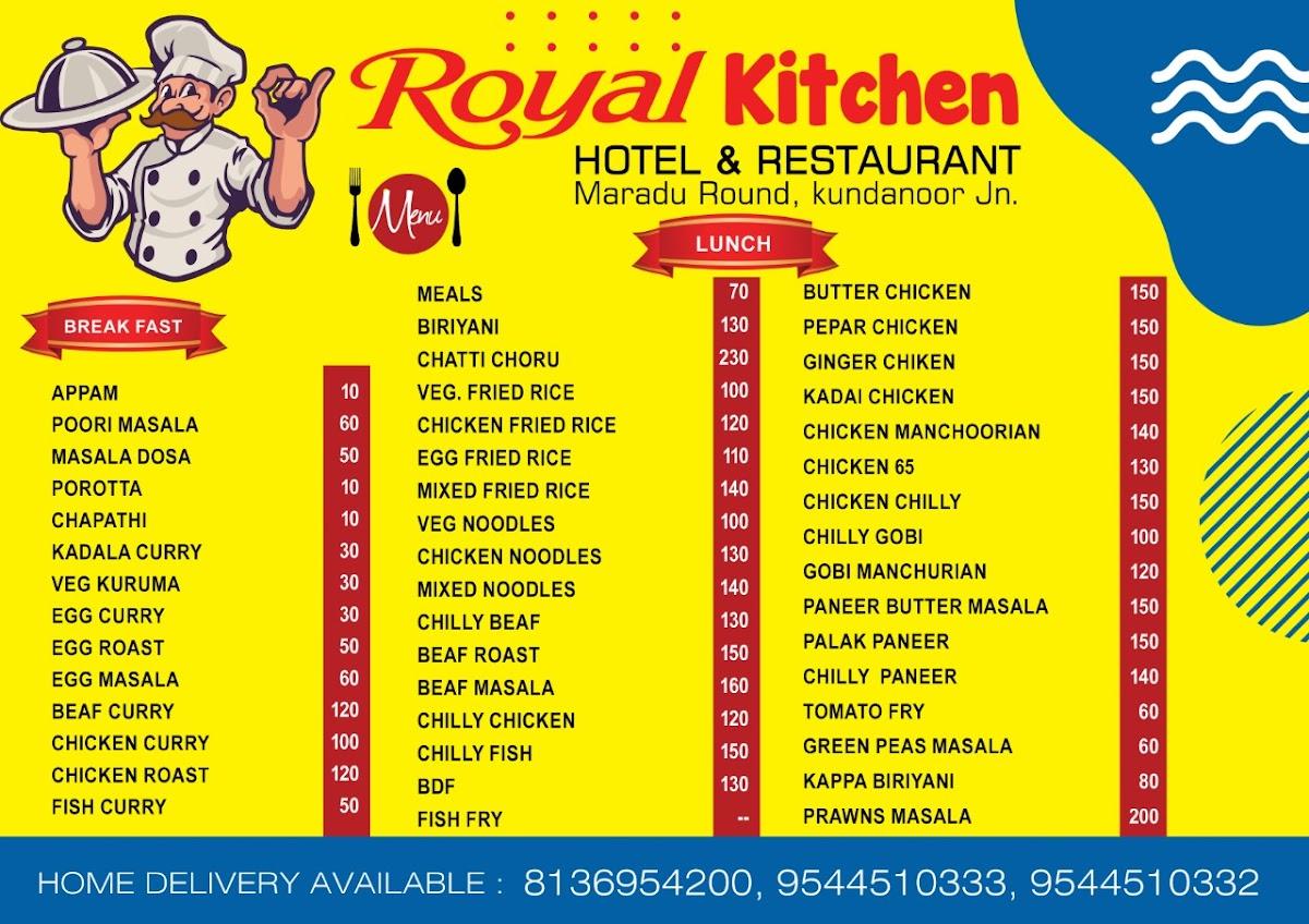 Menu at Royal kitchen restaurant, Ernakulam