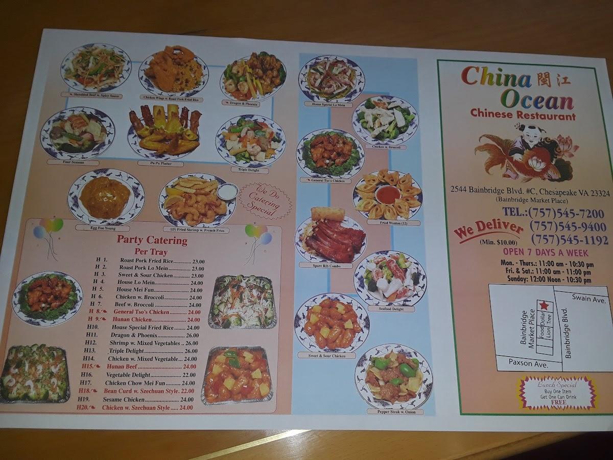 Menu at China Ocean restaurant, Chesapeake, Bainbridge Blvd C