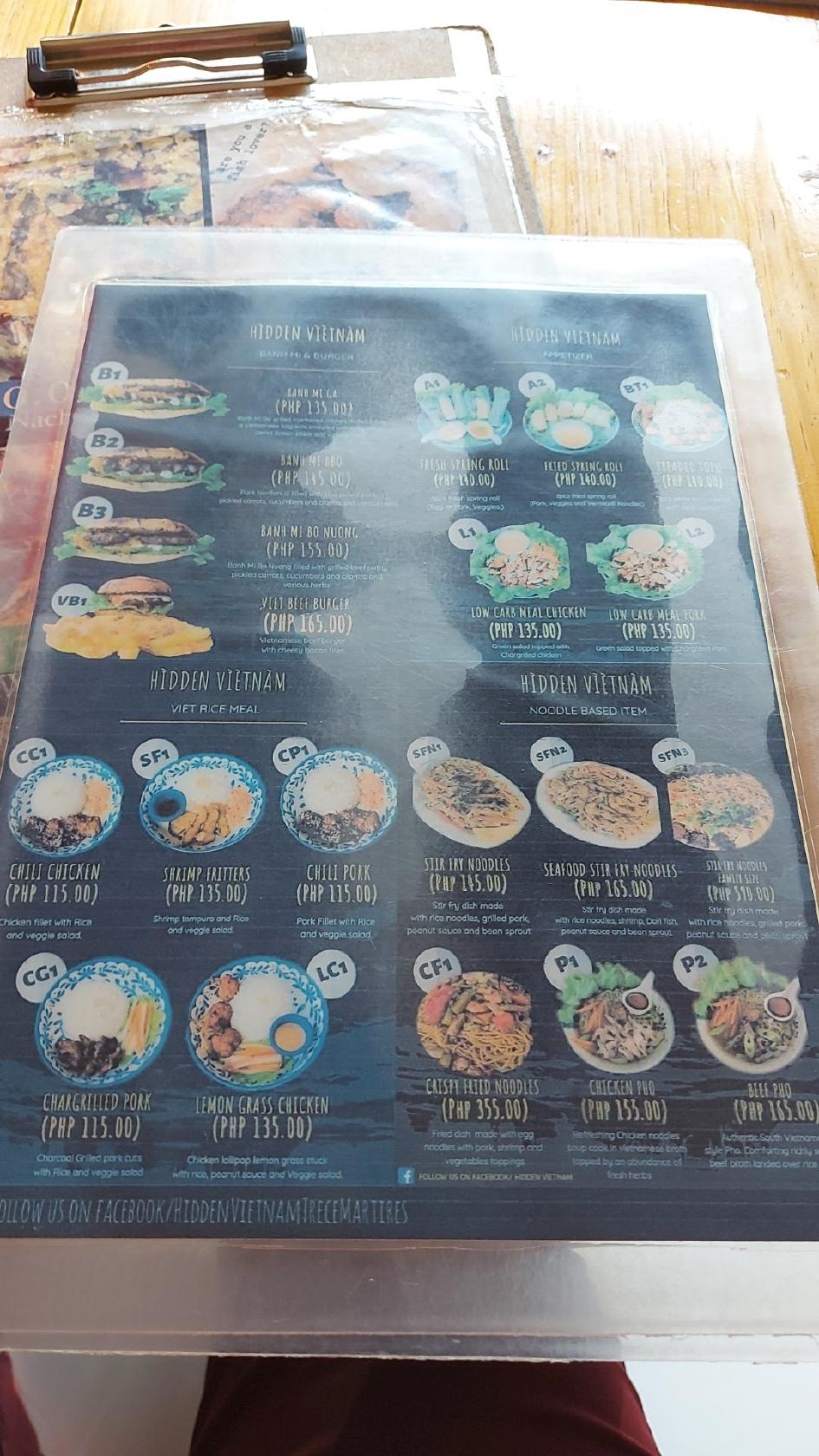 Menu at Hidden Vietnam Trece Martires City restaurant, Trece Martires