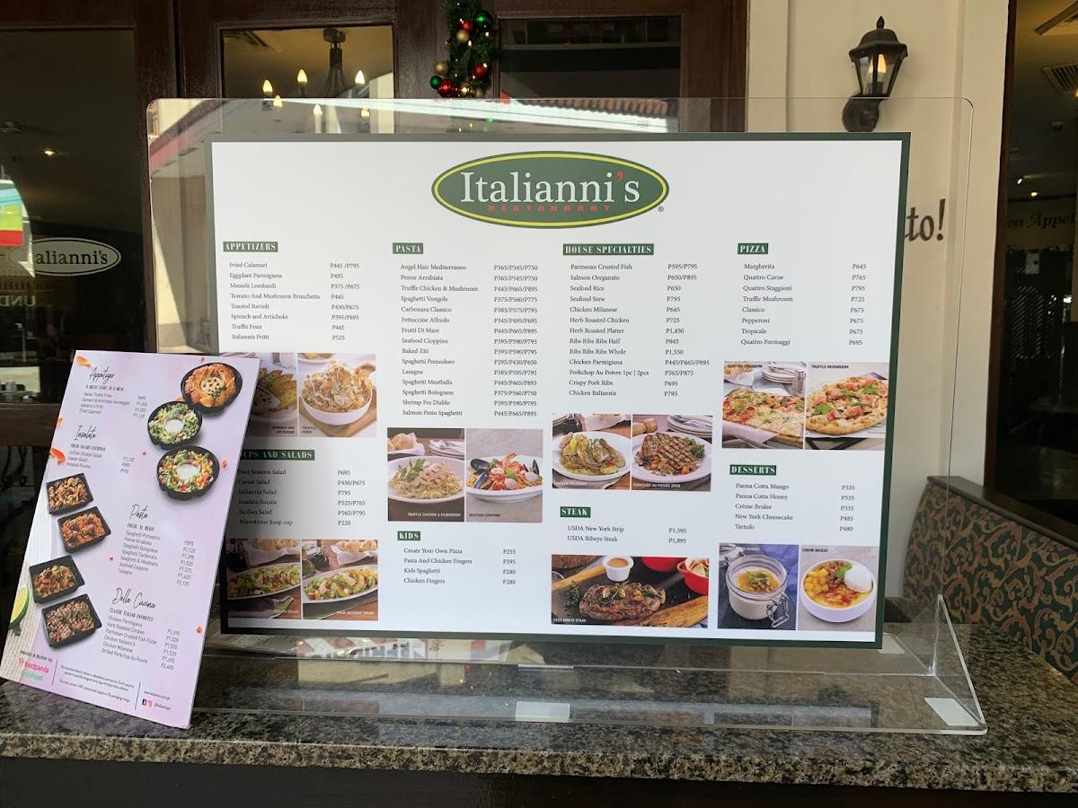 Menu at Italianni's restaurant, Muntinlupa