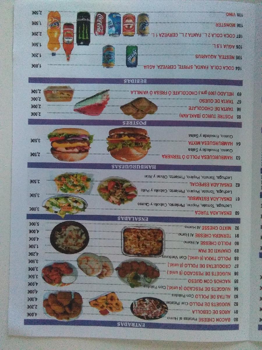 Carta del restaurante Kebab Corner, San Vicente del Raspeig