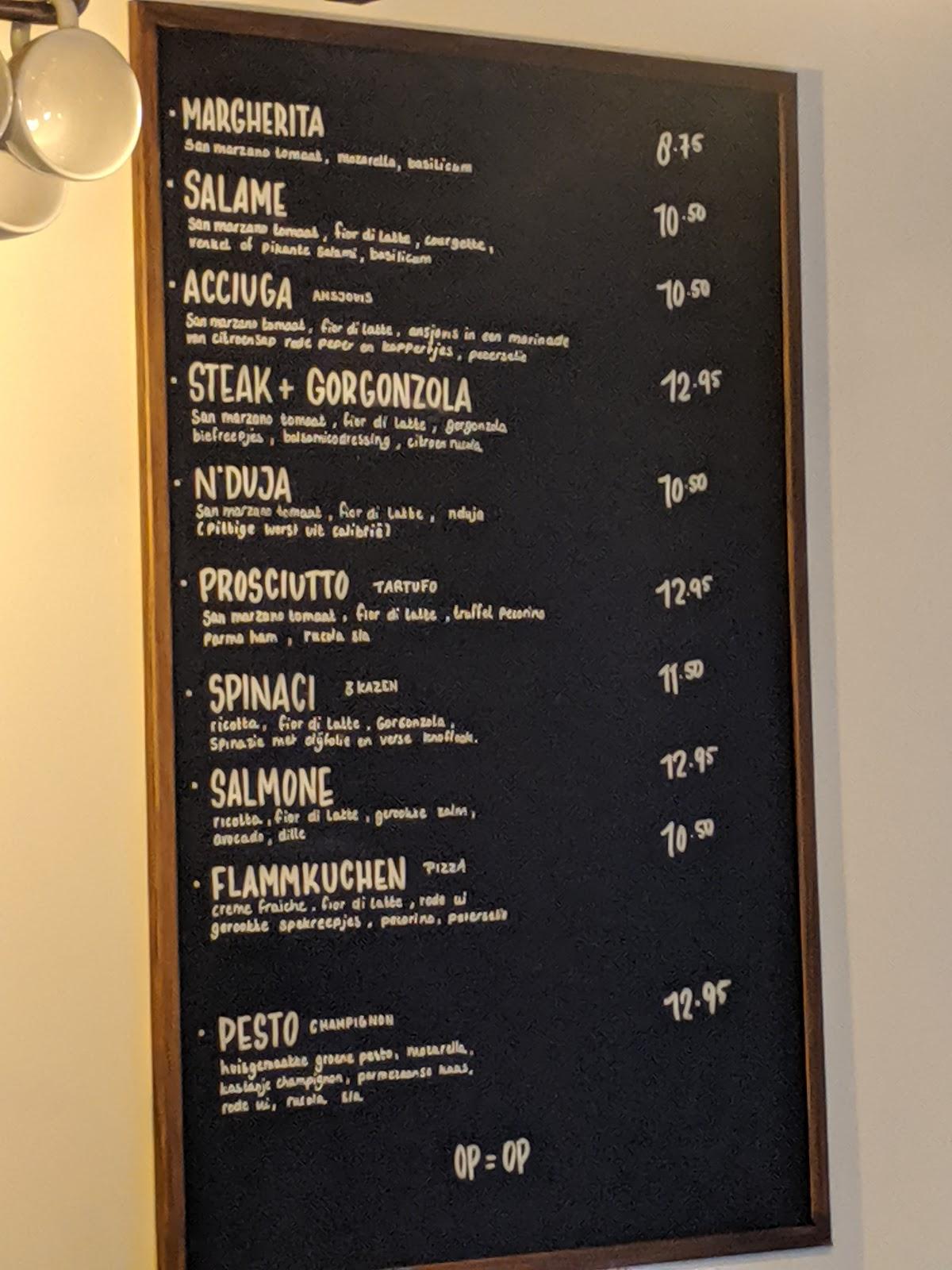 Menu at The Slice of Life, Amstenrade
