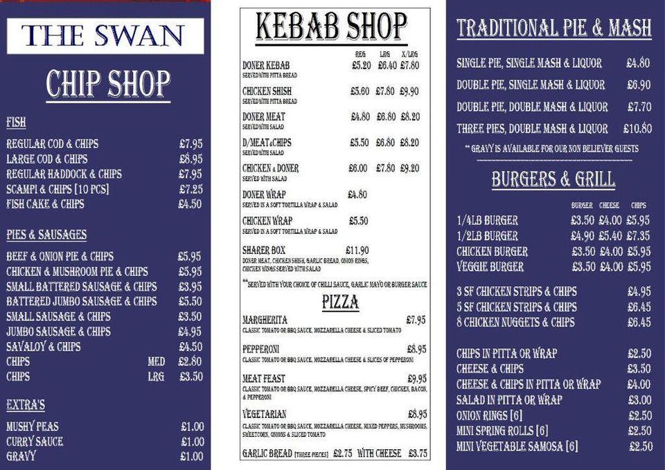 Menu at The Swan pub & bar, Sittingbourne, 78 London Rd
