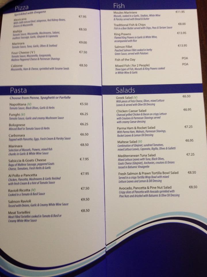 Menu at Waterline pub & bar, Marsaskala
