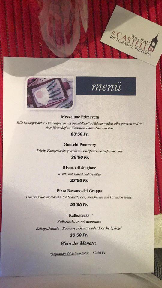 Menu da Ristorante Pizzeria il Castello III, Willisau Stadt