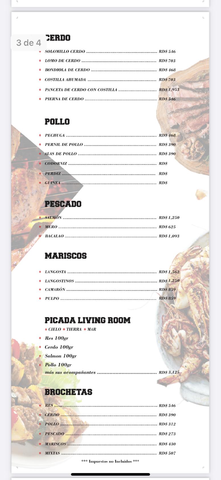 Menu at living room vip pub & bar, Punta Cana