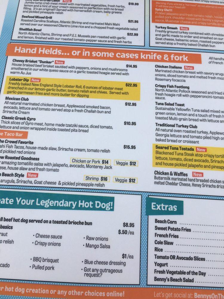 Menu at Benny's On The Beach - Pier pub & bar, Lake Worth