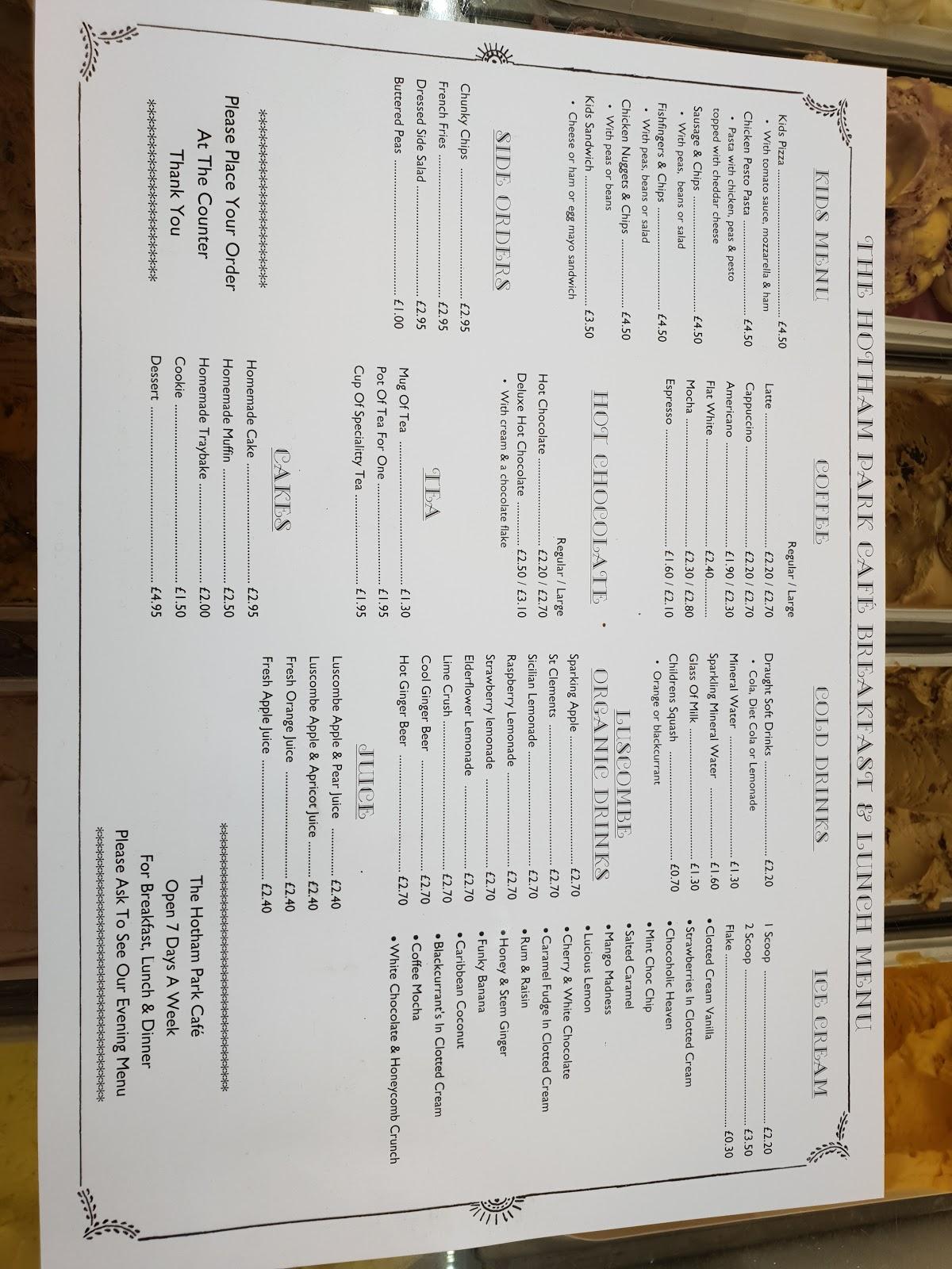 Menu at Hotham Park Cafe, Bognor Regis