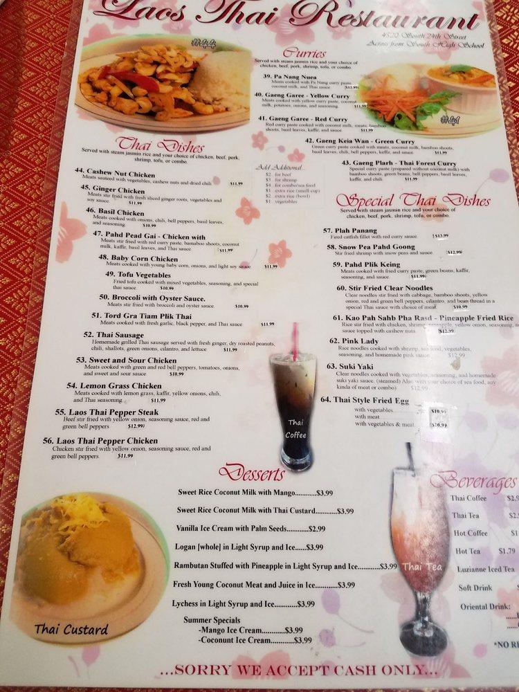 Menu at Laos Thai Restaurant, Omaha