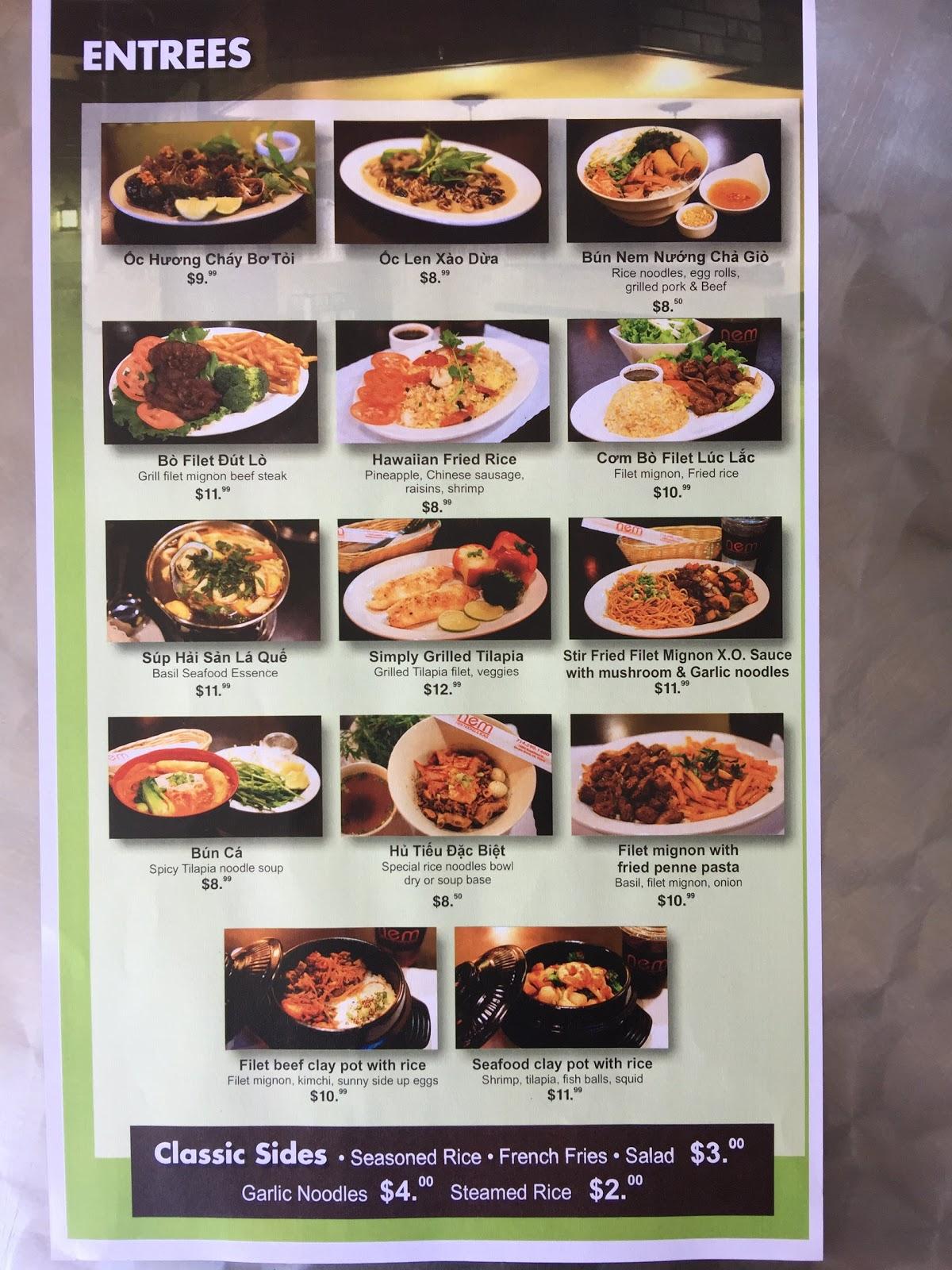 Menu at NEM restaurant, Garden Grove, Westminster Blvd.