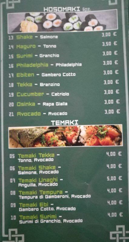 Menu at Sushi Mito restaurant, Arezzo