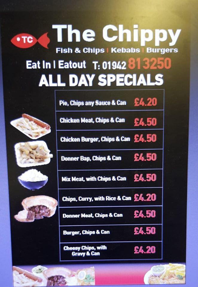 Menu at The Chippy restaurant, Bolton, 21 Market St