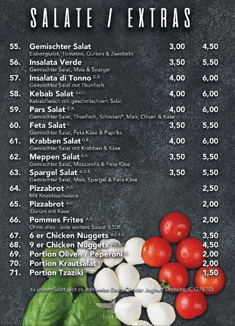 Menu at Pizza Pars, Meppen
