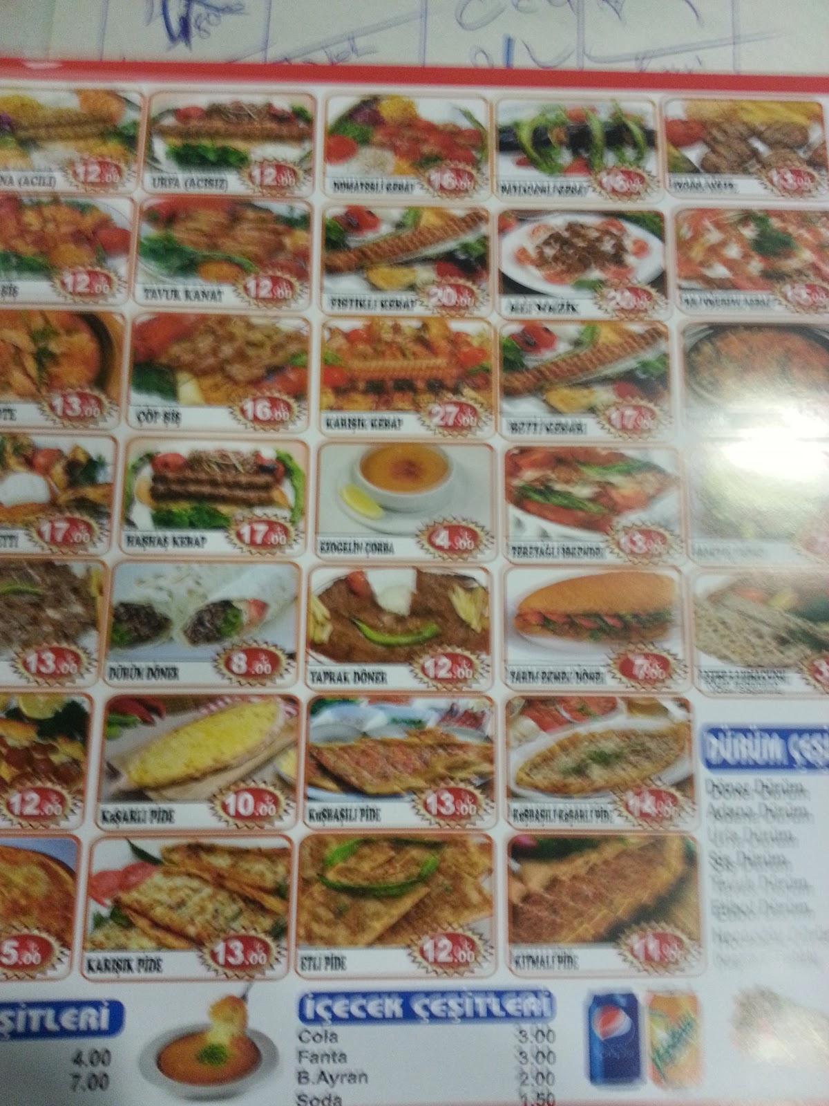 Menu at Abdullah Hocaoglu Kebap Salonu, Istanbul