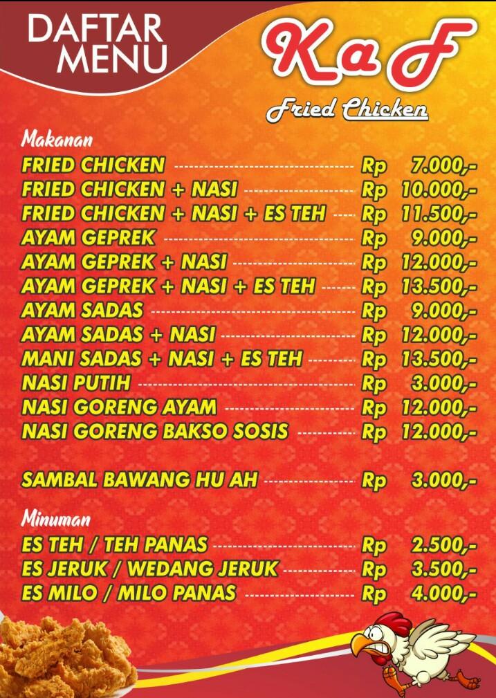 Carta del restaurante Ayam Geprek dan Fried Chicken KAF Batangan, Jembangan
