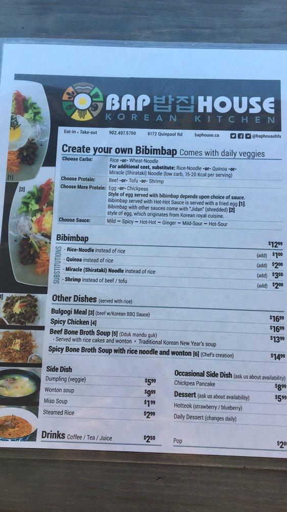 Menu at Bap House Korean Kitchen restaurant, Halifax