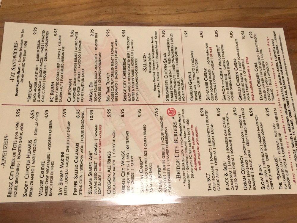 Menu at bridge city taproom pub & bar, Portland, 620 SE 122nd Ave