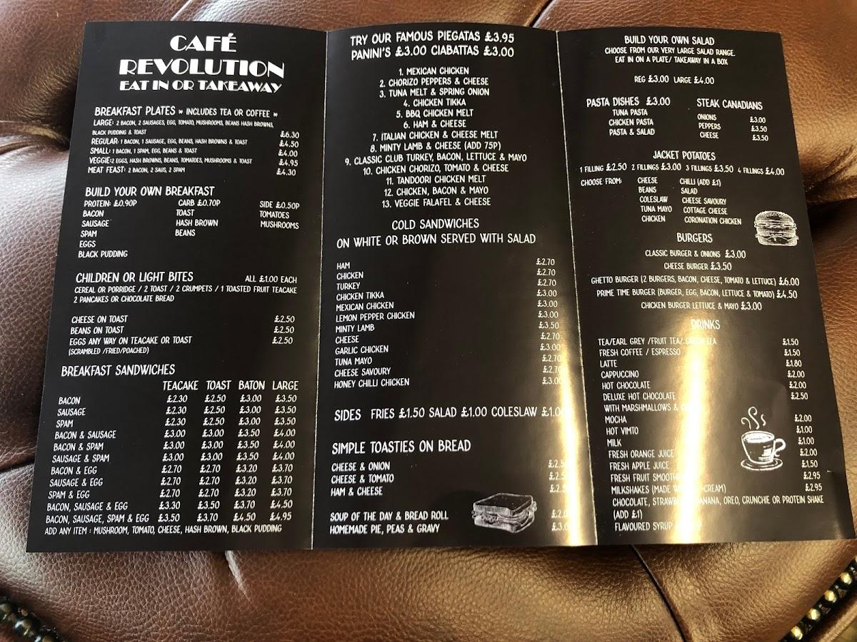 Menu at Cafe Revolution, Brighton