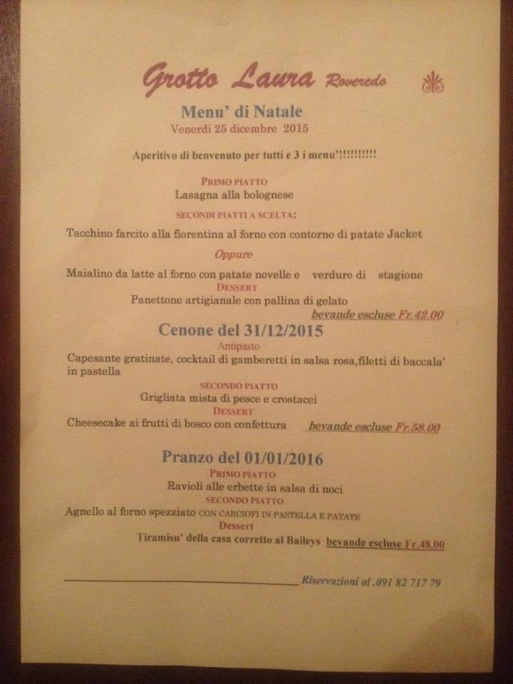 Menu da Grotto LAURA - Roveredo GR, Roveredo