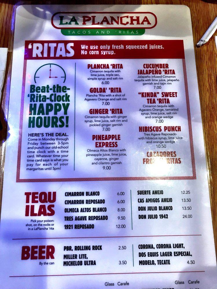 Carta de La Plancha Restaurant, St. Simons