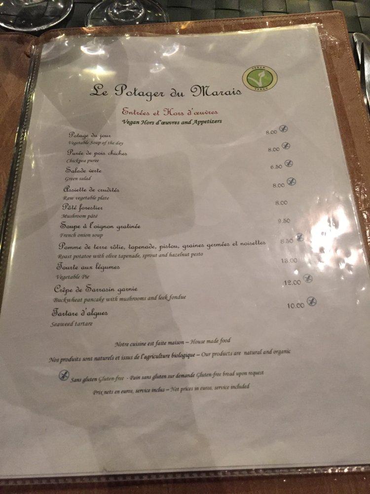 Menu at Le Potager du Marais a emporter restaurant, Paris