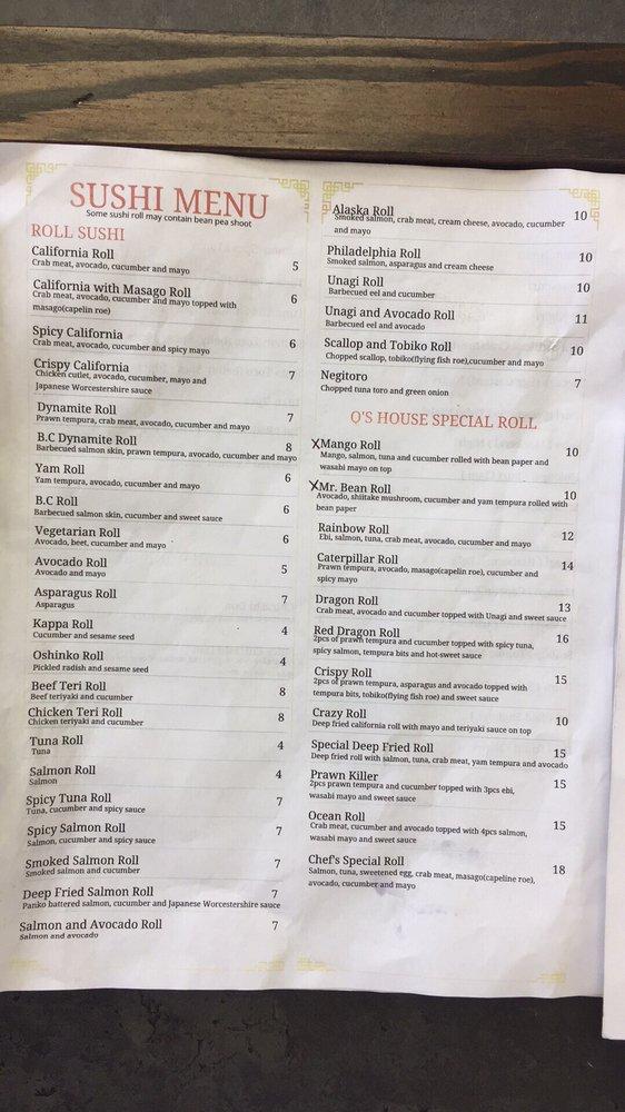 Menu at Q's Restaurant, Golden