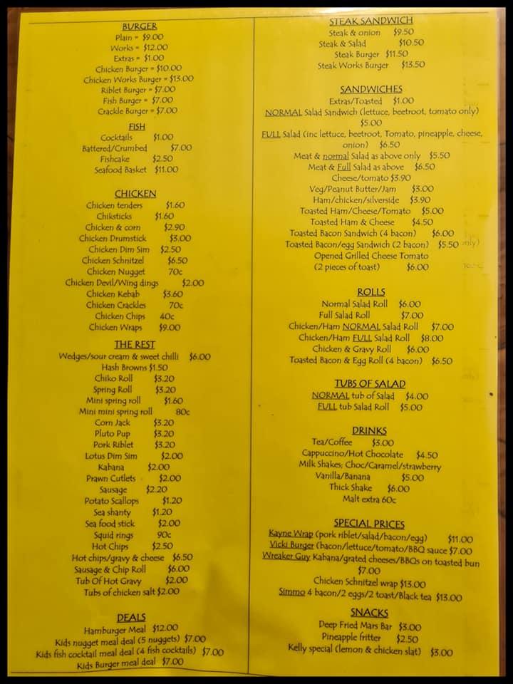 Menu at Red Rose Cafe, Tingha, Tingha