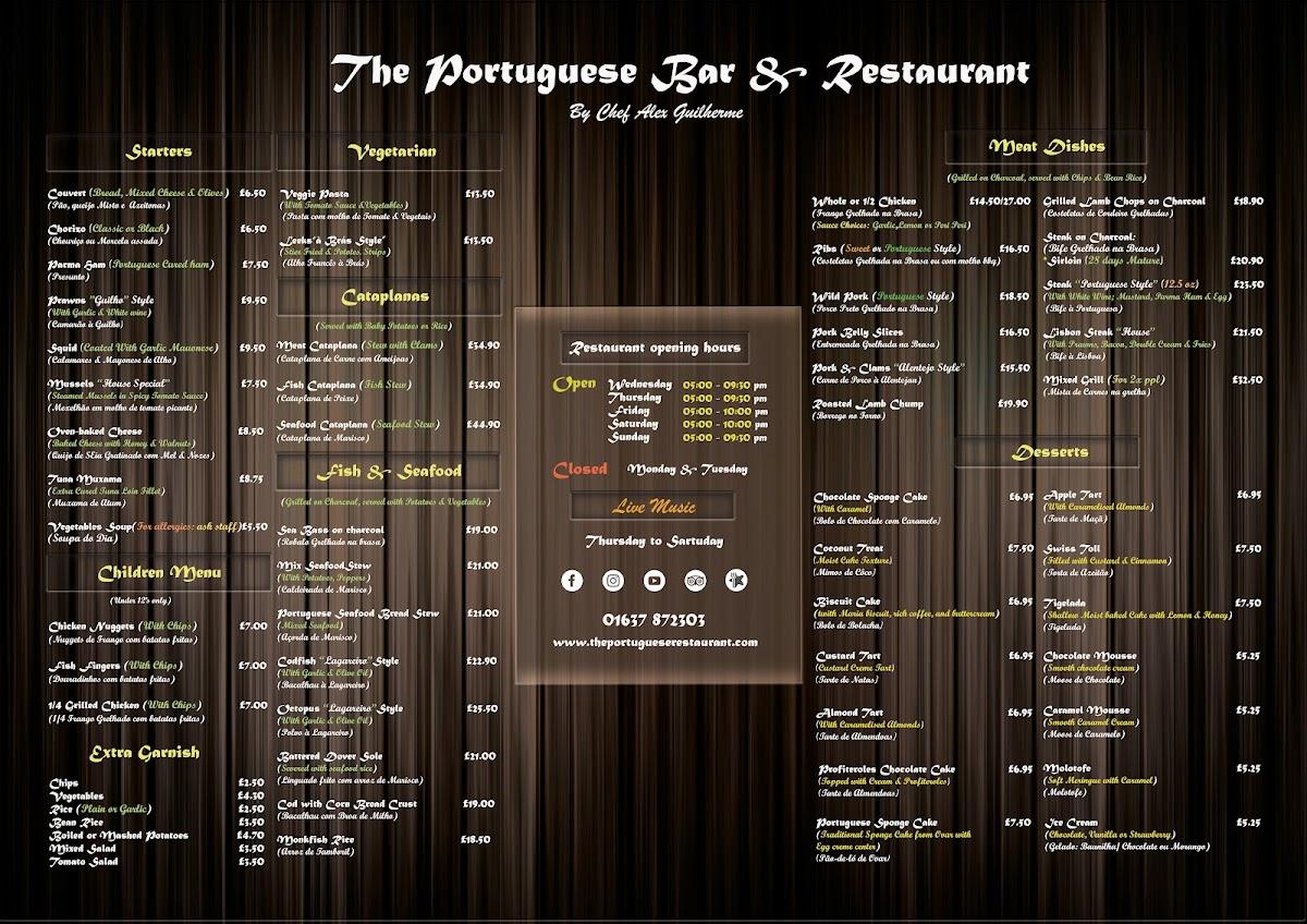 Menu at The Portuguese Bar & Restaurant, Newquay
