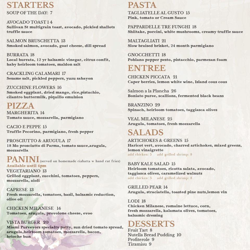 Menu at Vista Restaurant, Miami, NE 2nd Ave
