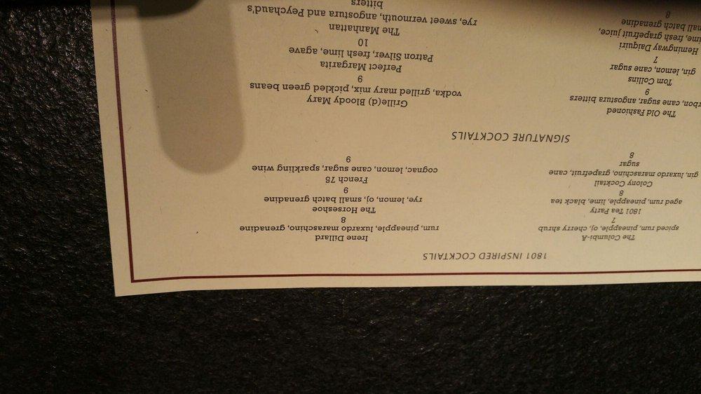 Menu at 1801 Grille pub & bar, Columbia