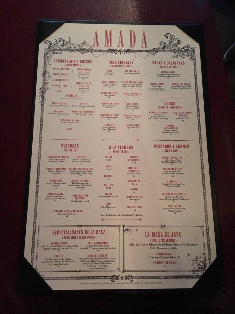 Menu at Amada pub & bar, Philadelphia