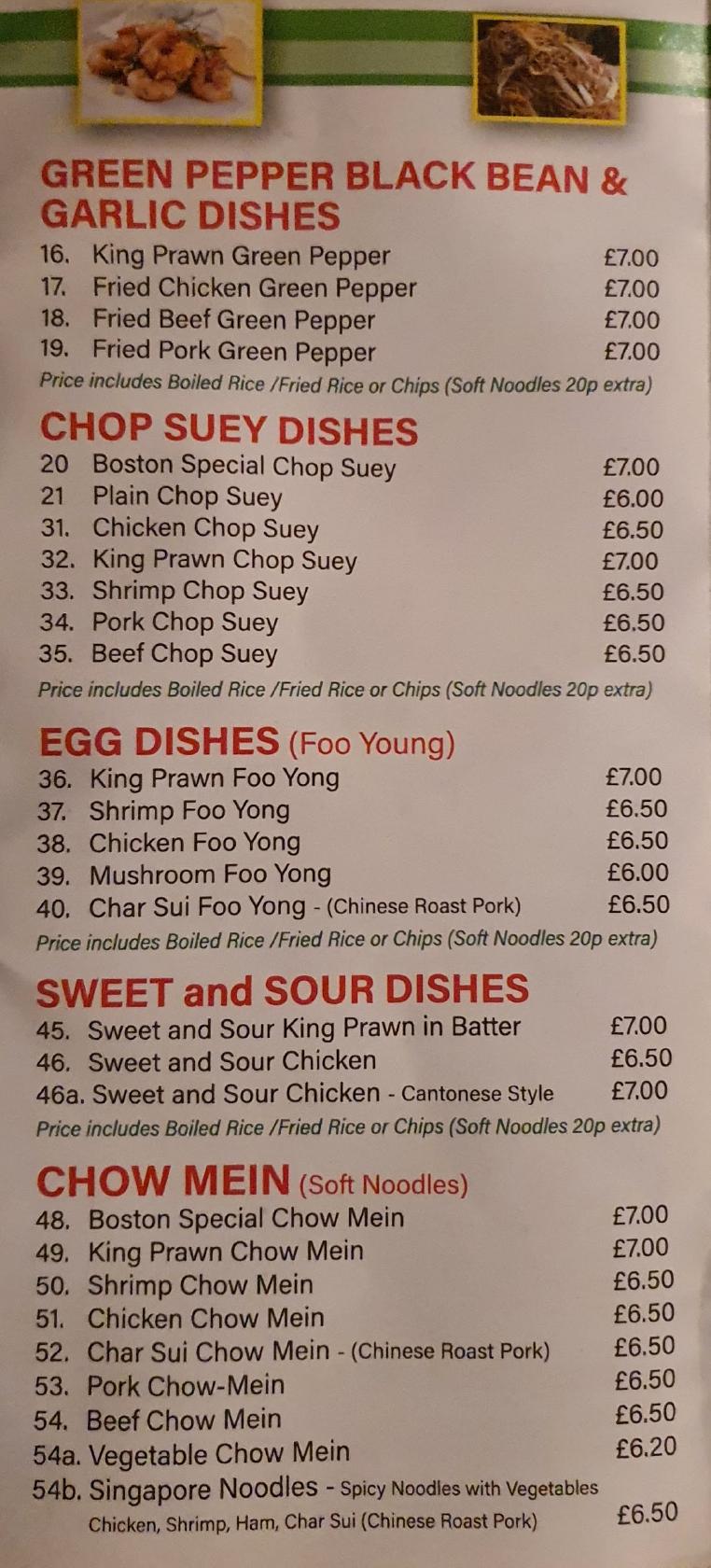 Menu at Boston fast food, Belfast