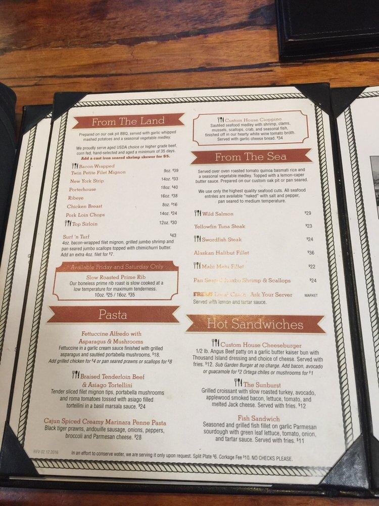 Menu at Custom House restaurant, Avila Beach