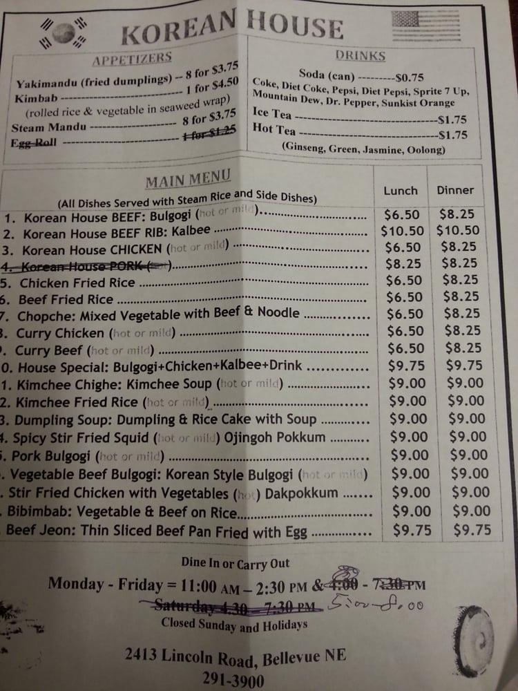 Menu at Korean House Restaurant, Bellevue