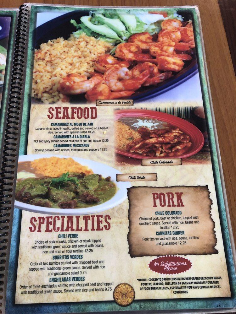Menu at Azteca Grill restaurant, Lake Wylie