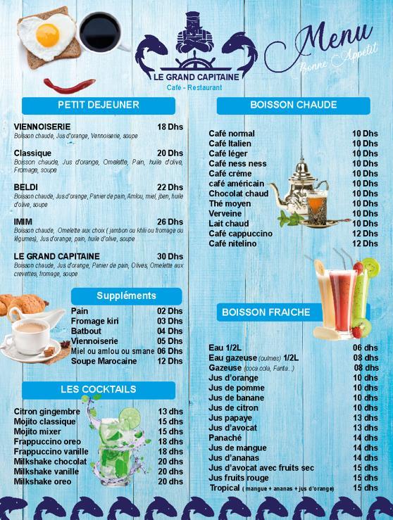 Menu au Café Le Grand Capitaine, Inezgane
